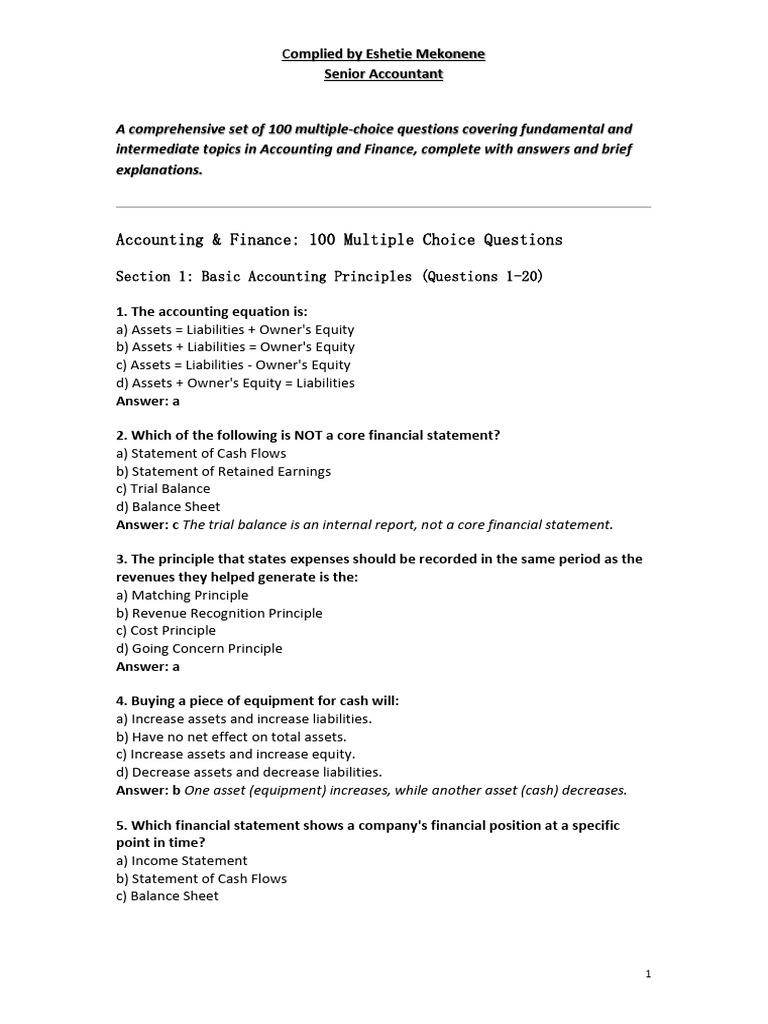 Eshetie Accounting MCQA-Accounting and Finance Courses | PDF | Debits And Credits | Equity (Finance)