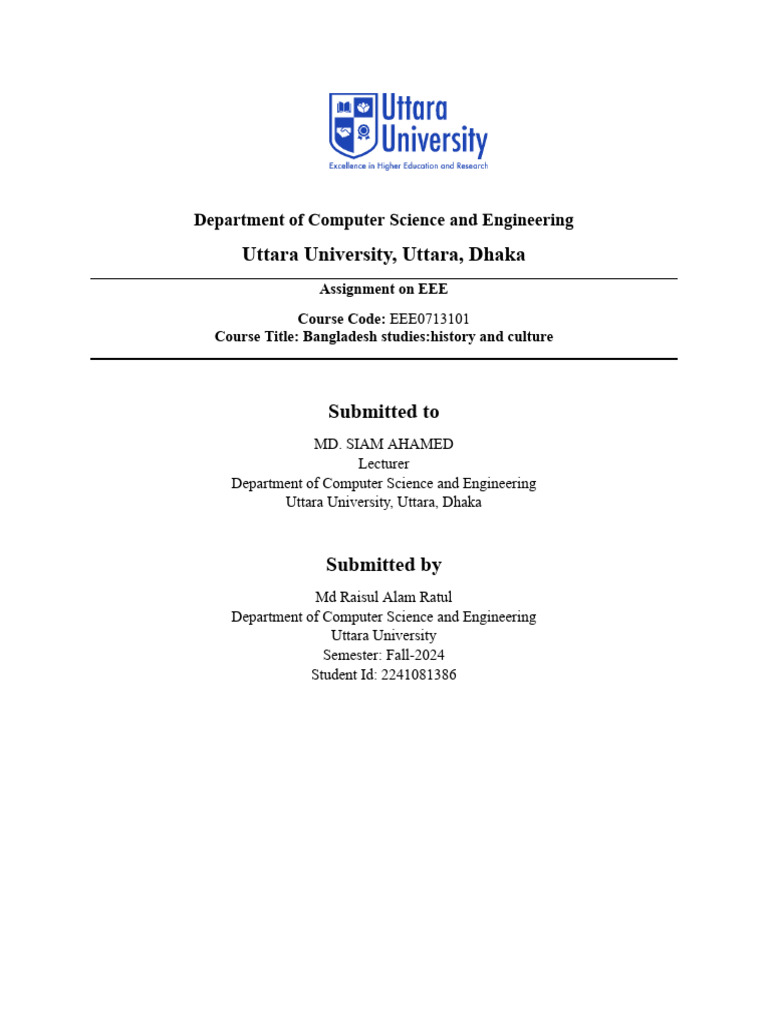 Bangladesh Studies Assignment EEE0713101 | PDF