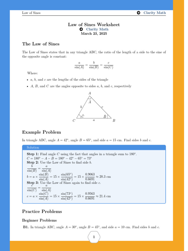 Law of Sines Worksheet and Problems | PDF | Euclid | Trigonometry