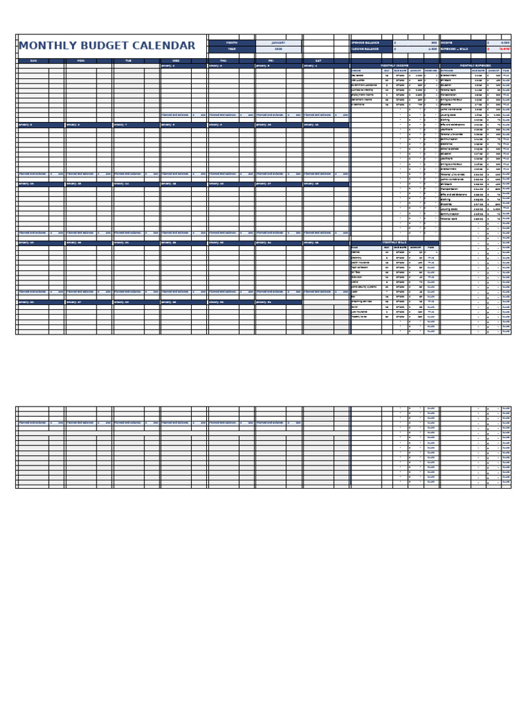 Professional Monthly Budget Calendar 16987 | PDF | Economies ...
