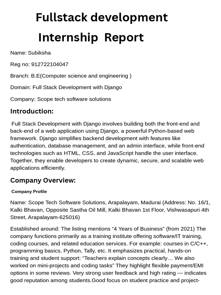 Full Stack Development Internship Report | PDF | Systems Engineering ...