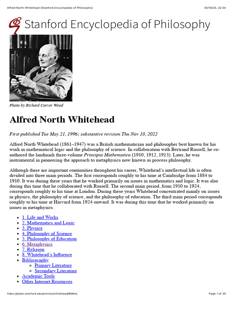 Alfred North Whitehead (Stanford Encyclopedia of Philosophy) | PDF ...