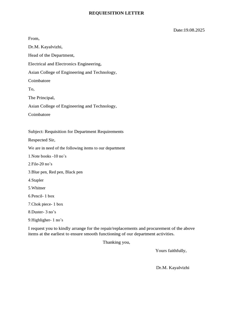 Requiesition Letter | PDF