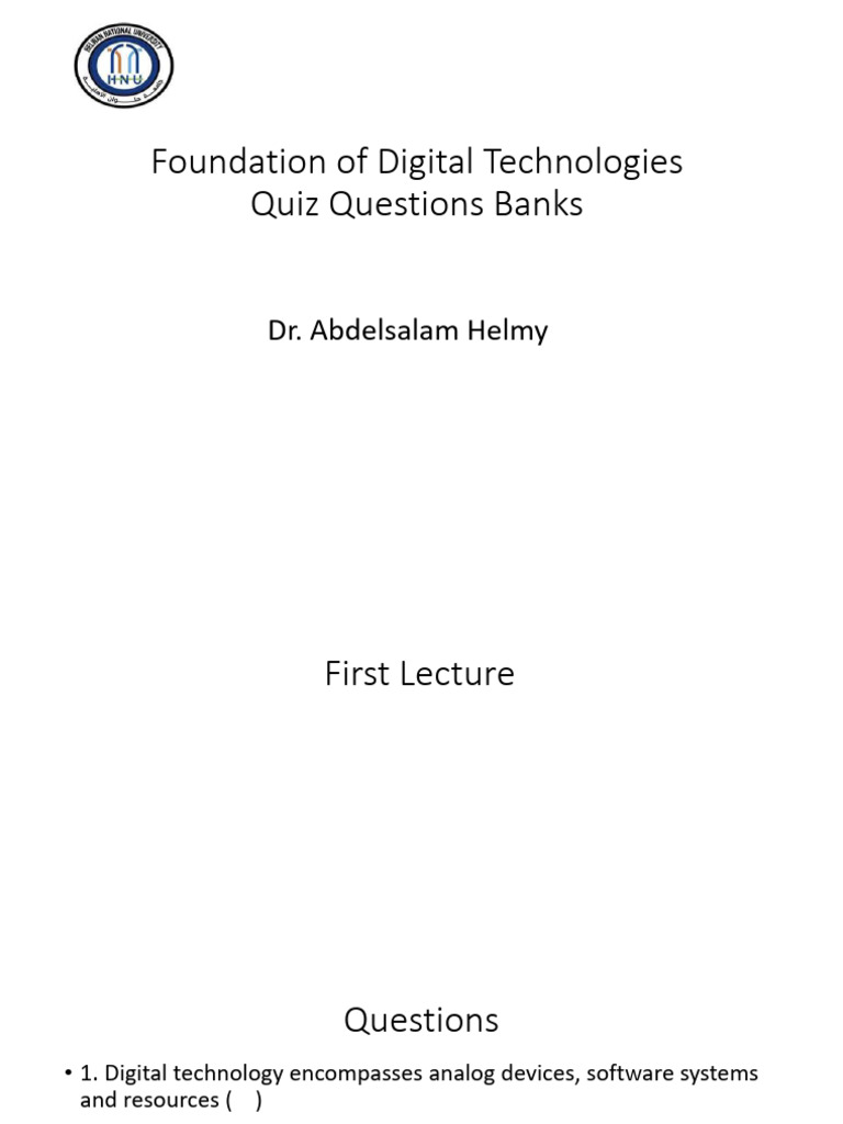 Foundation of Digital Technologies - Quiz Questions Bank | PDF | Artificial Intelligence ...