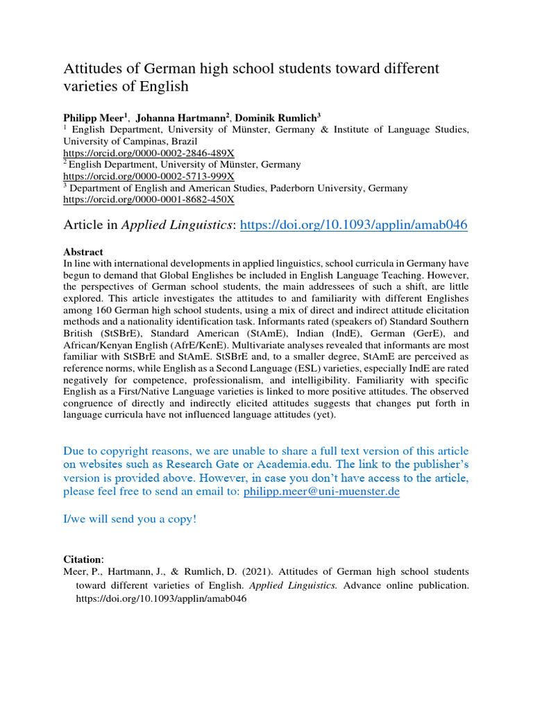 Attitudes of German High School Students | PDF