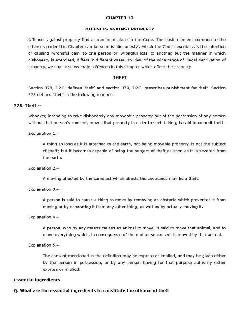 Indian Penal Code - Chapter 12 - Offences Against Property | PDF ...