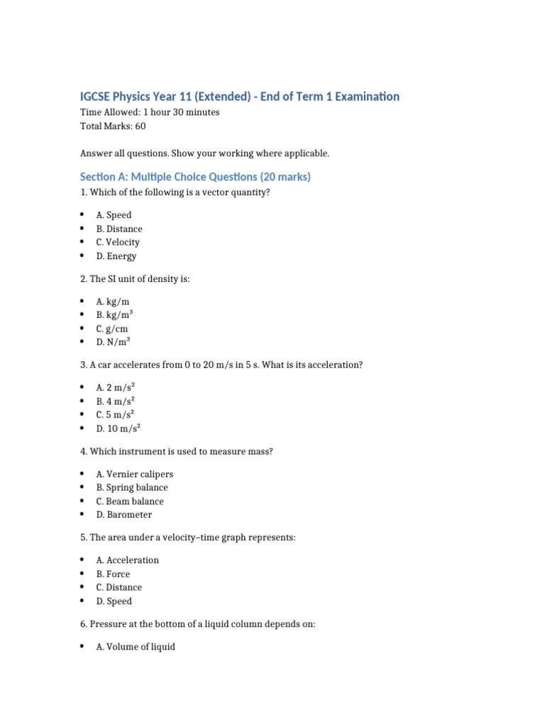 IGCSE Physics Year11 EndOfTerm1 WavesLightThermal | PDF | Waves | Reflection (Physics)