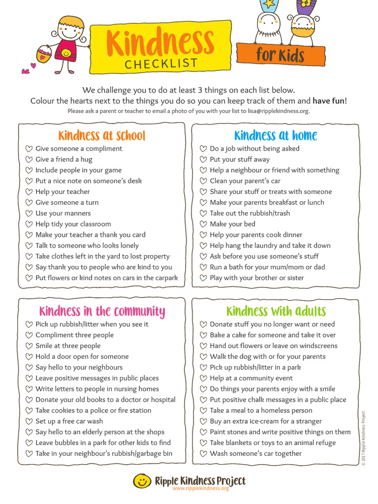 Kindness Checklist - Diferentes Locais | PDF