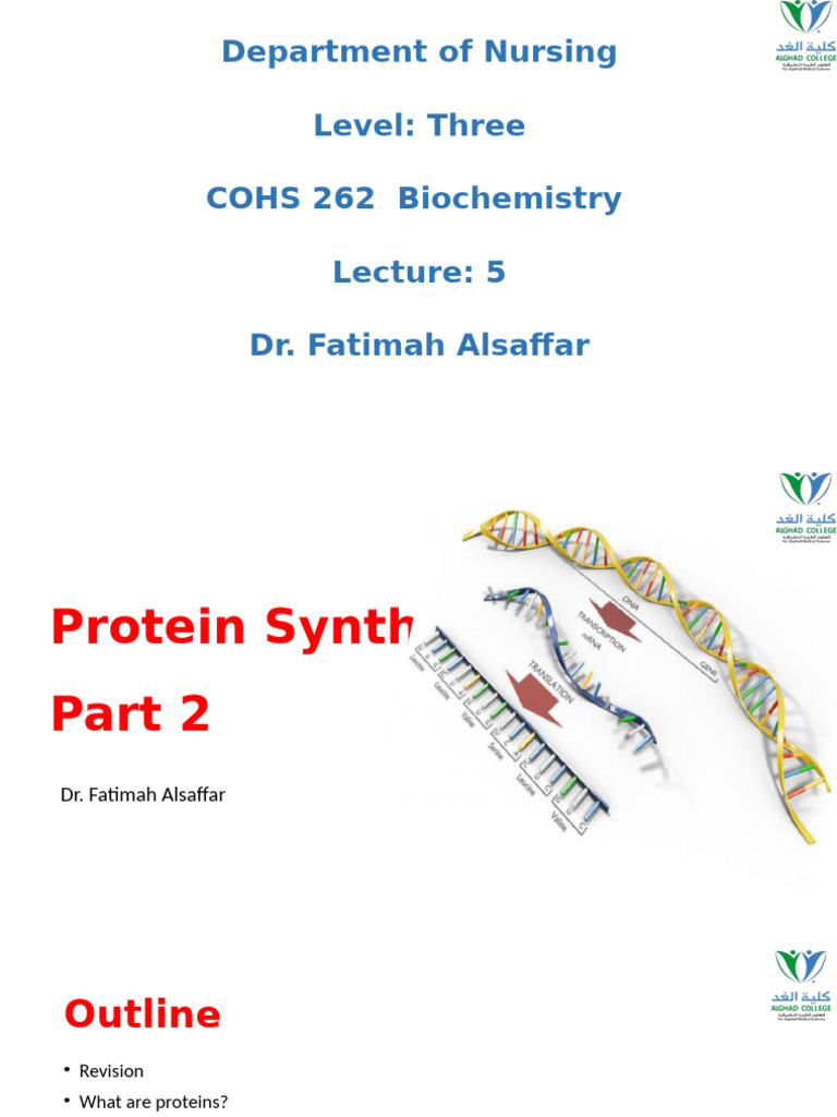 COHS 262 Biochemistry Lec 5 Protein Synthesis Part 2 | PDF | Proteins ...