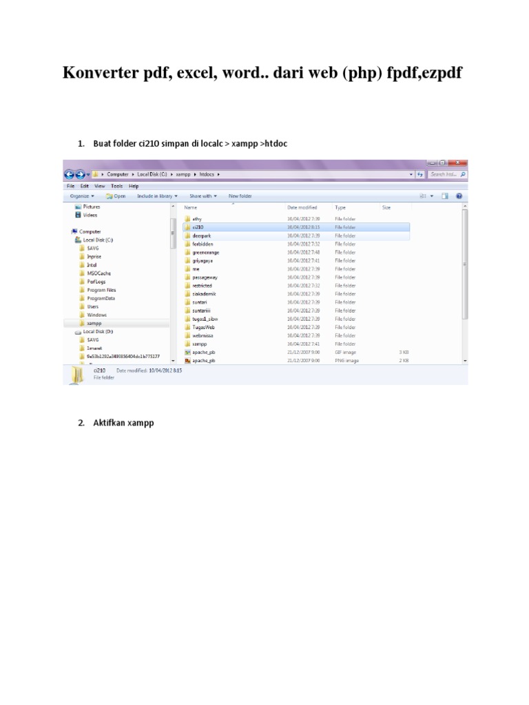 Konverter pdf, excel, word.. dari web (php) fpdf,ezpdf: 1. Buat folder ci210 simpan di localc ...