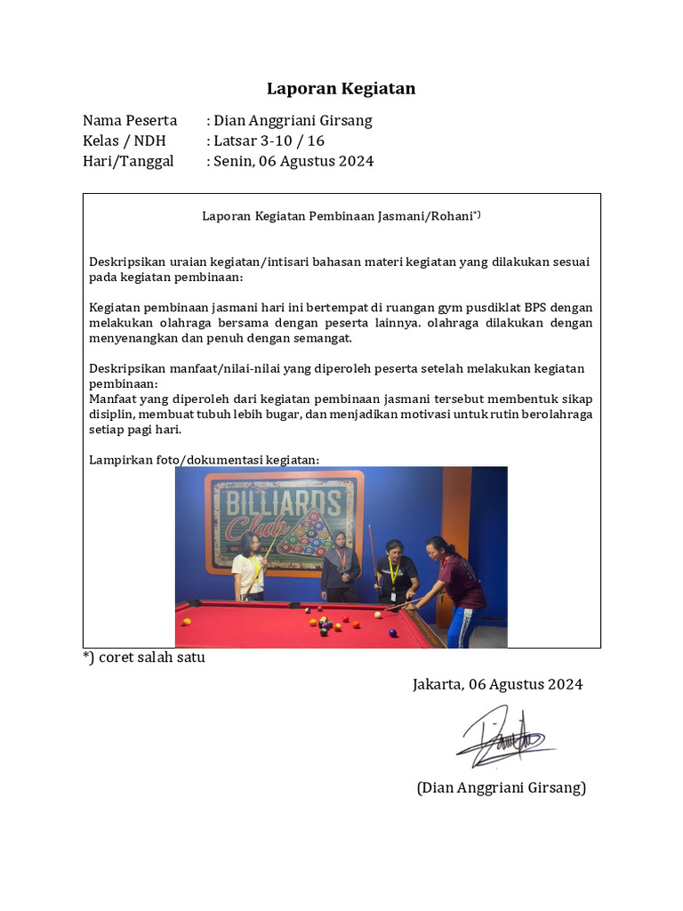 Laporan Pembinaan Jasmani Dian Girsang | PDF