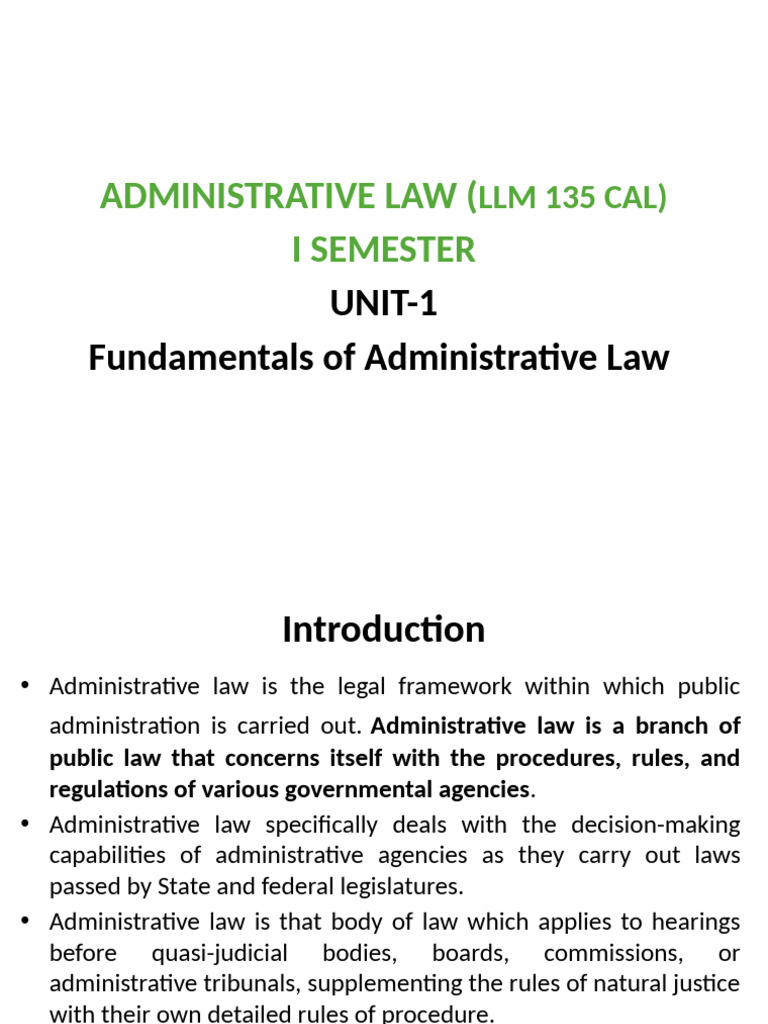 Unit 1 Introduction For Class | PDF | Administrative Law | Common Law