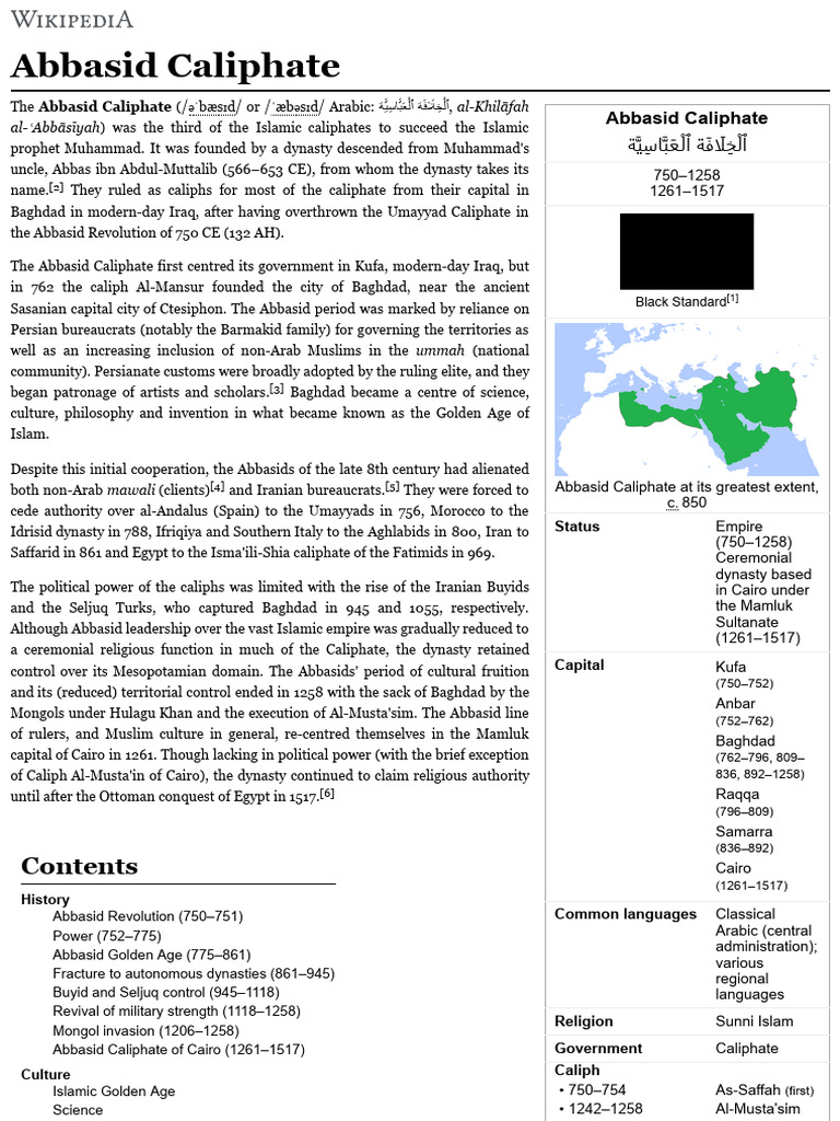 Abbasid Caliphate - Wikipedia | PDF | Caliphate