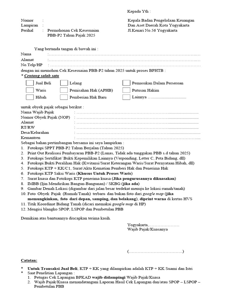 Formulir Cek Kesesuaian PBB | PDF