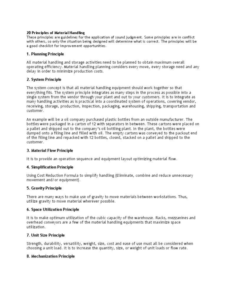 Material Handling Principles Guide | PDF | Warehouse | Systems Engineering