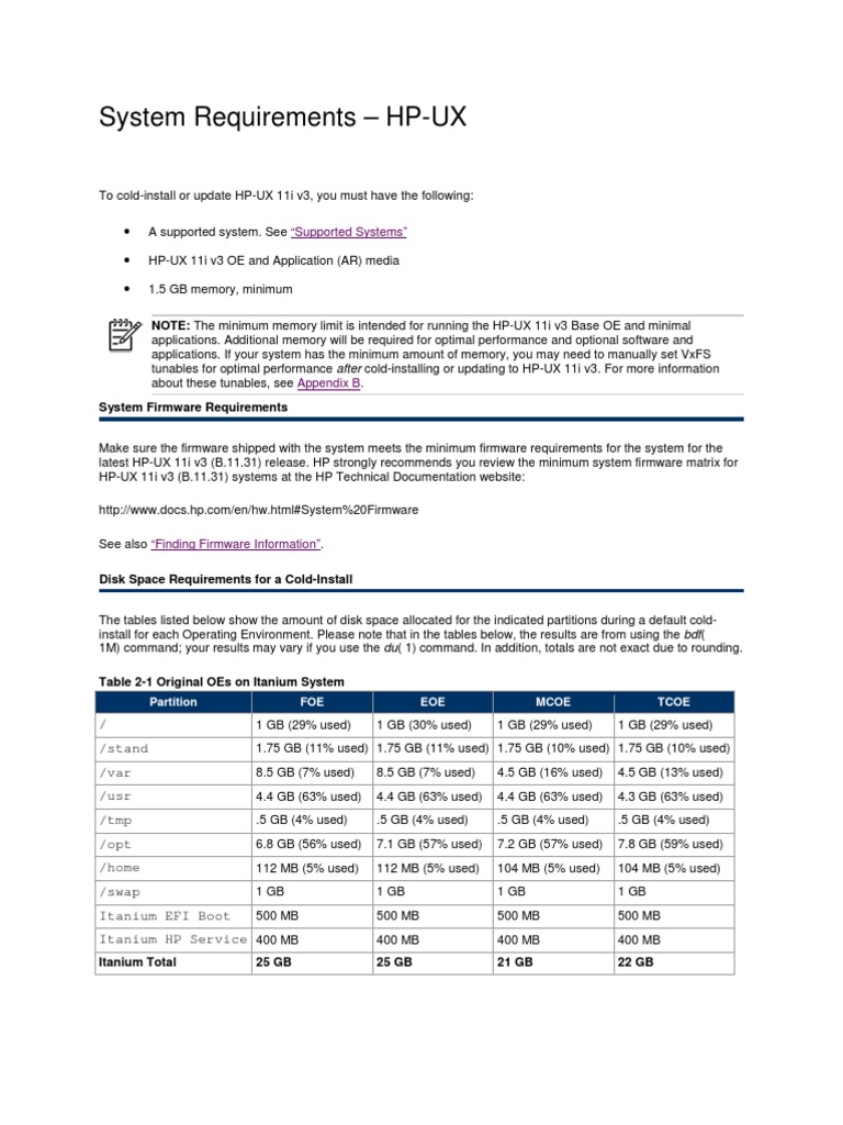 HP-UX 11i v3 System Requirements | PDF | Operating System Technology | Computer Architecture