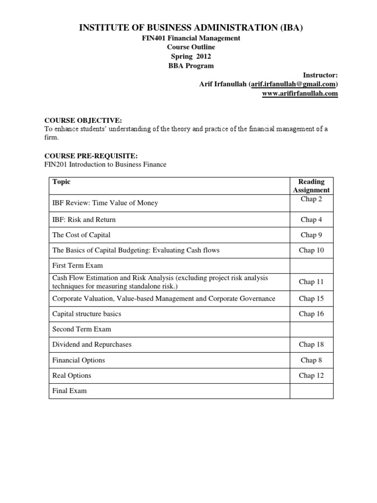 BBA Financial Management Course | PDF | Business