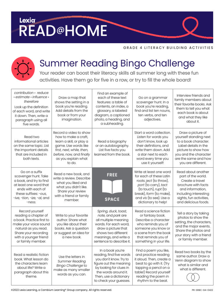Grade 4 Summer Reading Challenge | PDF | Word | Syntax
