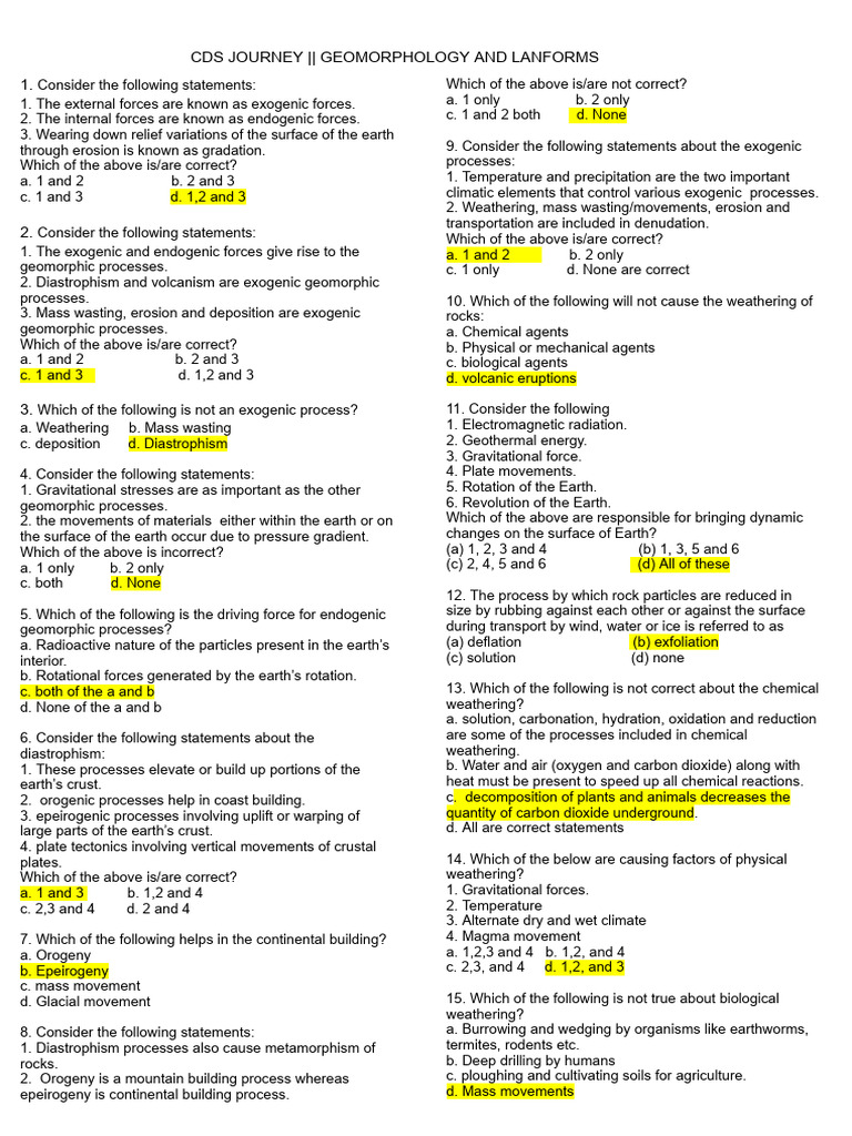 Geomorphology & Landforms Ans Key | PDF | Shoal | Glacier