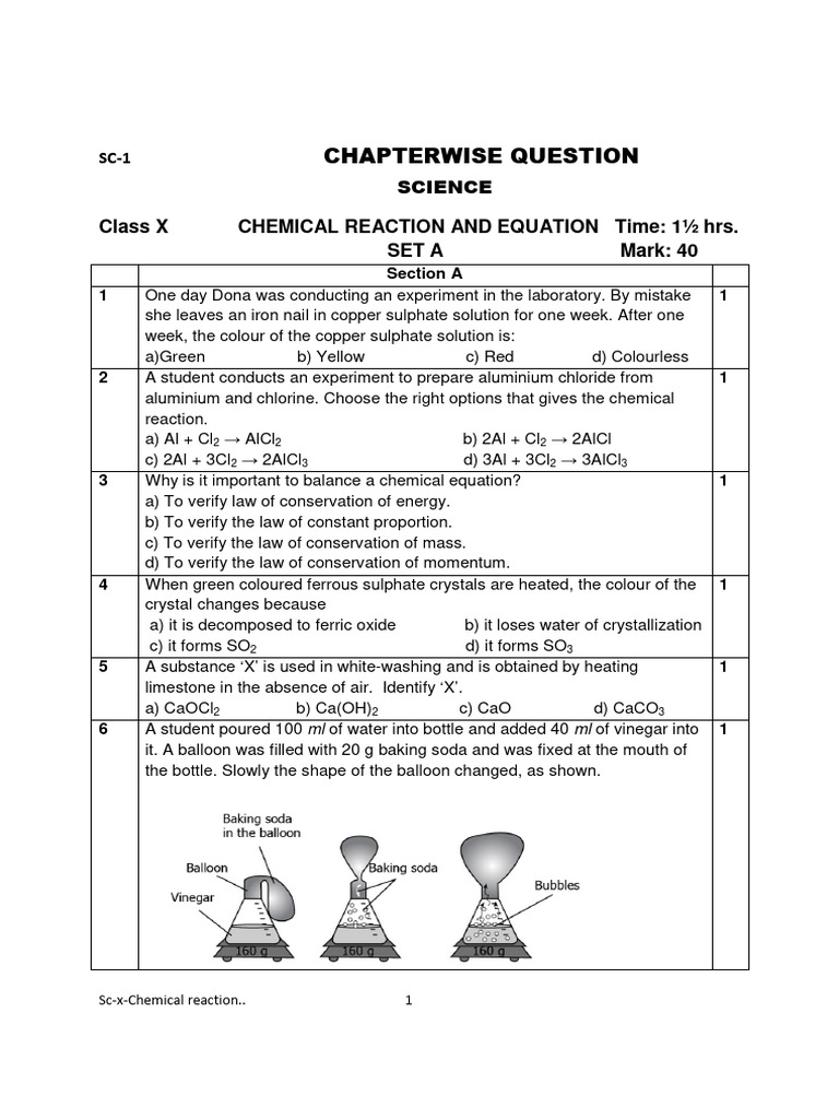 Class X Chemical Reactions Quiz | PDF | Redox | Chemical Reactions