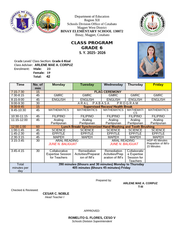 Grade 6 Class Program 2025-2026 | PDF | Philippines | Asia