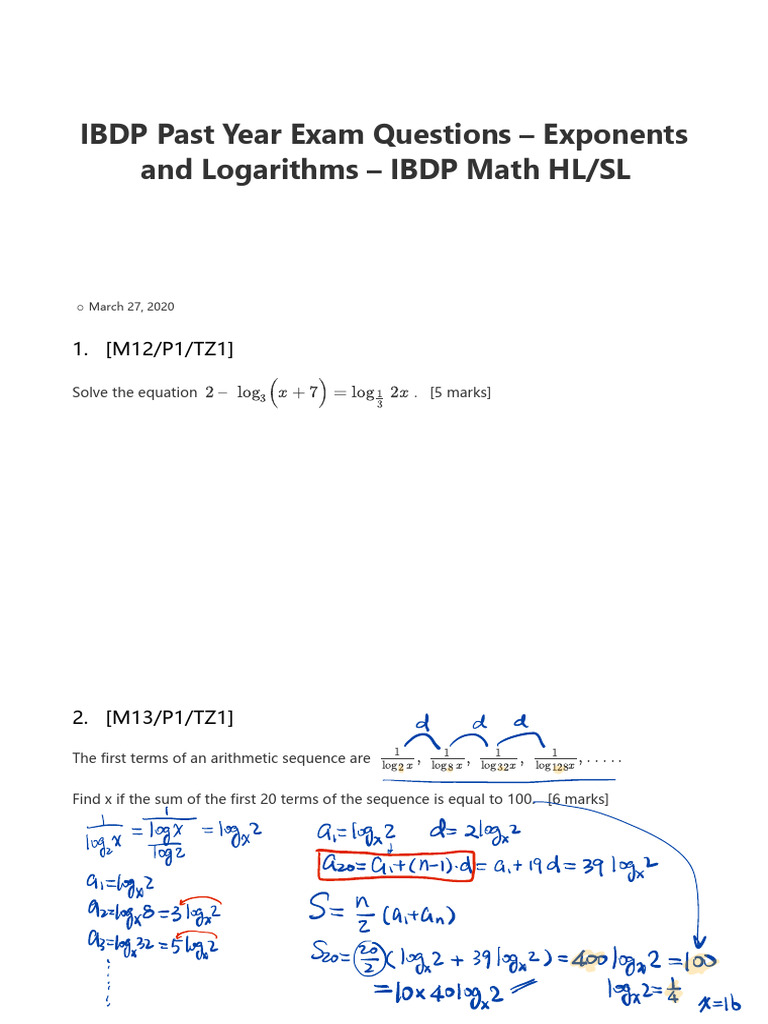IBDP Math HL/SL Exam Questions on Logs | PDF