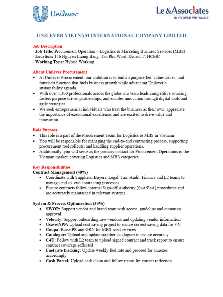 Unilever Vietnam: Procurement Operations Role | PDF | Procurement ...