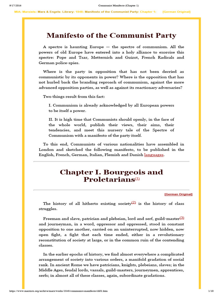 Marx, Karl Friedrich Engels - The Communist Manifesto - Excerpts | PDF ...