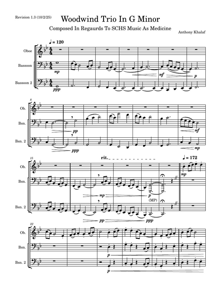 Woodwind Trio in G Minor Score | PDF | Woodwind Instruments | Aerophones