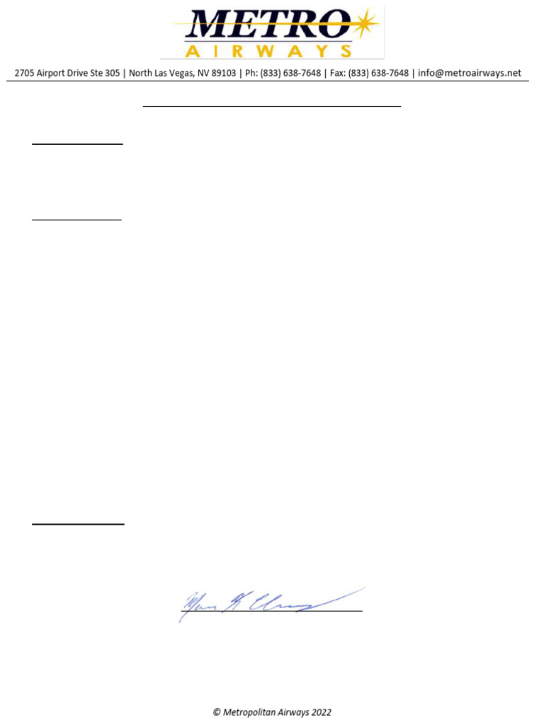 Metro Airways Letterhead Financial Xfer 2CHASE | PDF