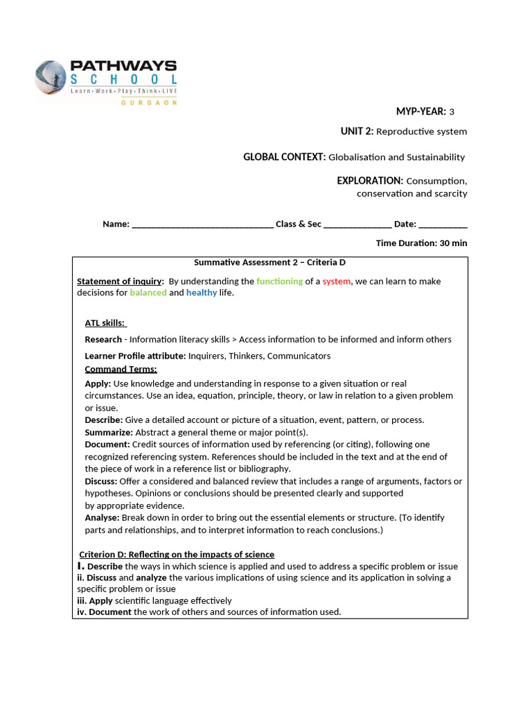 Myp-Year: Unit 2: Global Context: Exploration | PDF | Menstruation