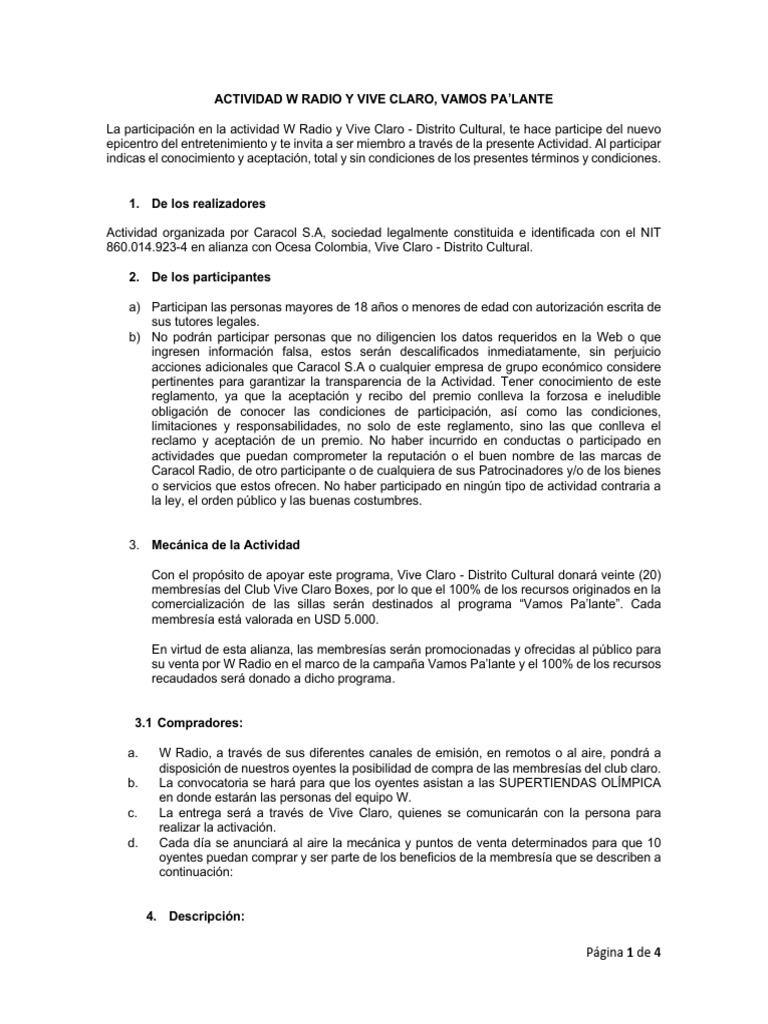 Actividad W Radio y Vive Claro, Vamos Pa'lante | PDF | Política de ...