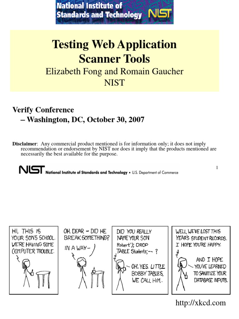 Testing Web Application Scanner Tools: Elizabeth Fong and Romain ...