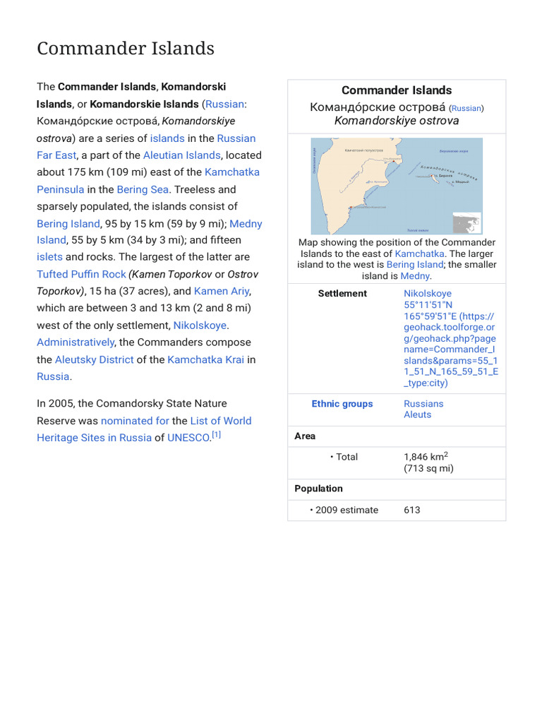 Commander Islands - Wikipedia | PDF