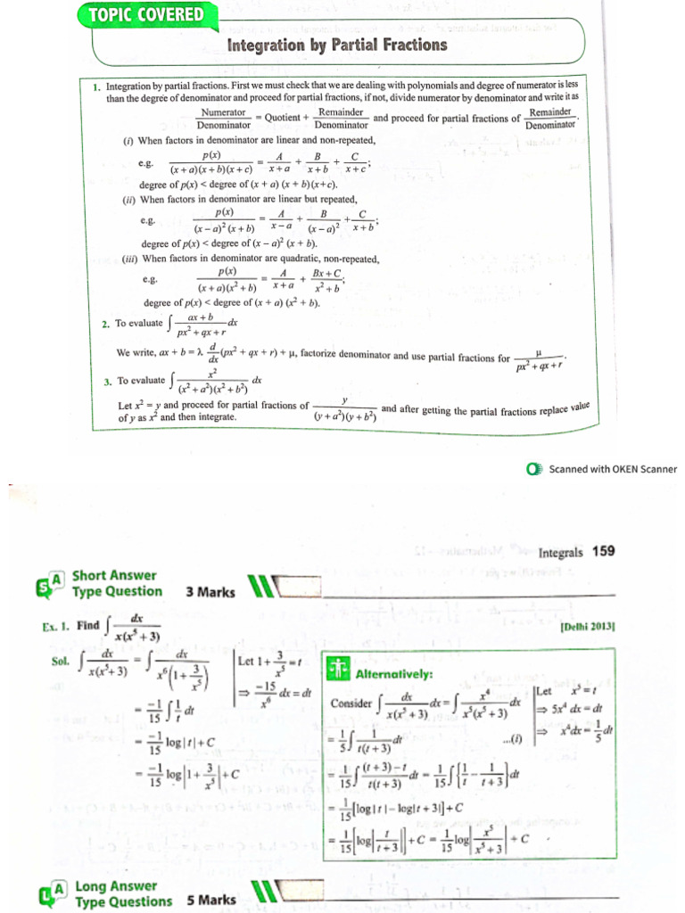 Ex 7.5 Integration by Partial Fraction | PDF