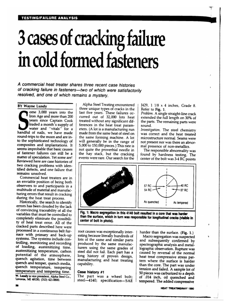 Three Cases of Cracking Failure in Cold Formed Fasteners | PDF