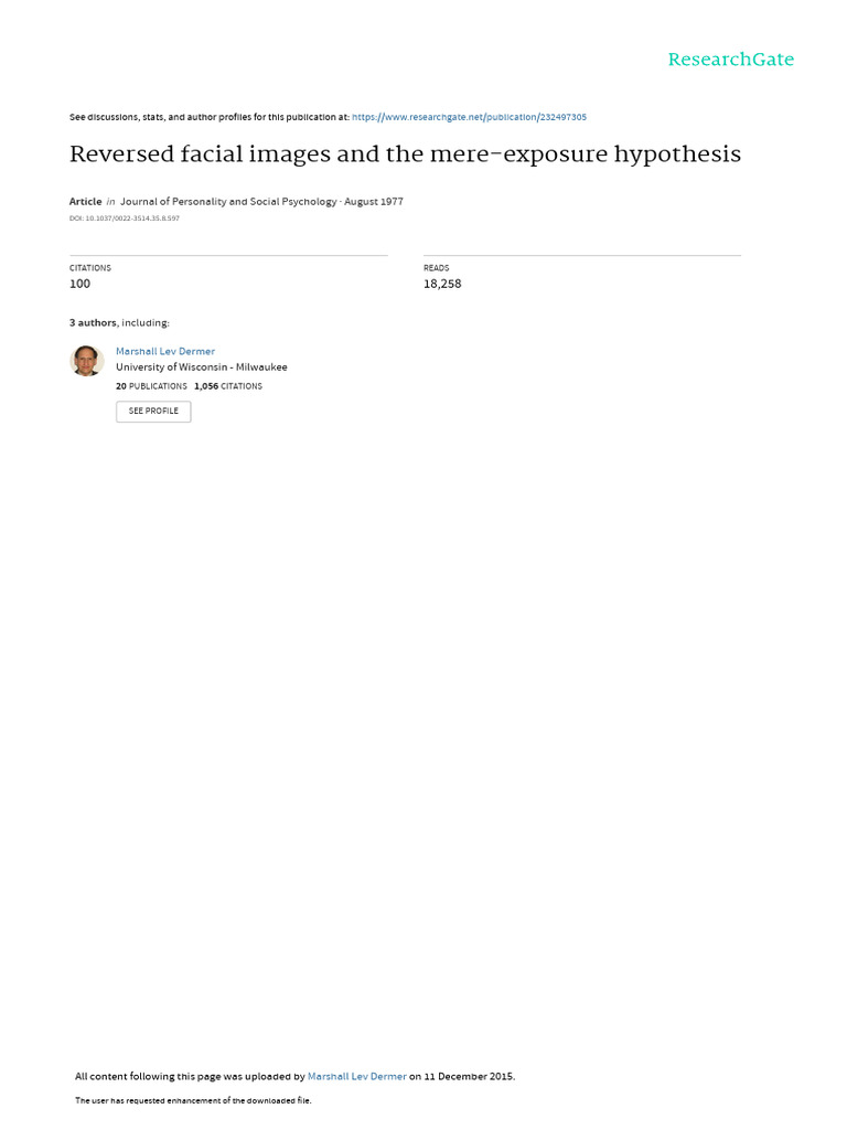 Reversed Facial Images & Mere Exposure | PDF | Cognition ...