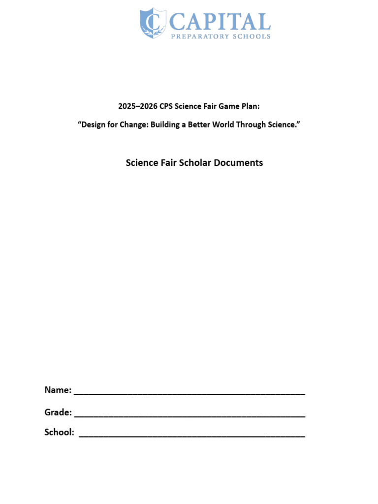 2025-2026 CPS Science Fair Scholar Packet | PDF | Experiment | Science