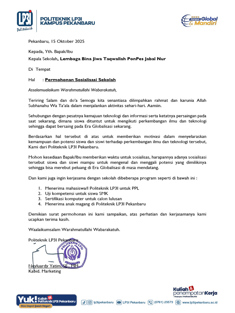 Surat Izin Presentasi Sekolah | PDF