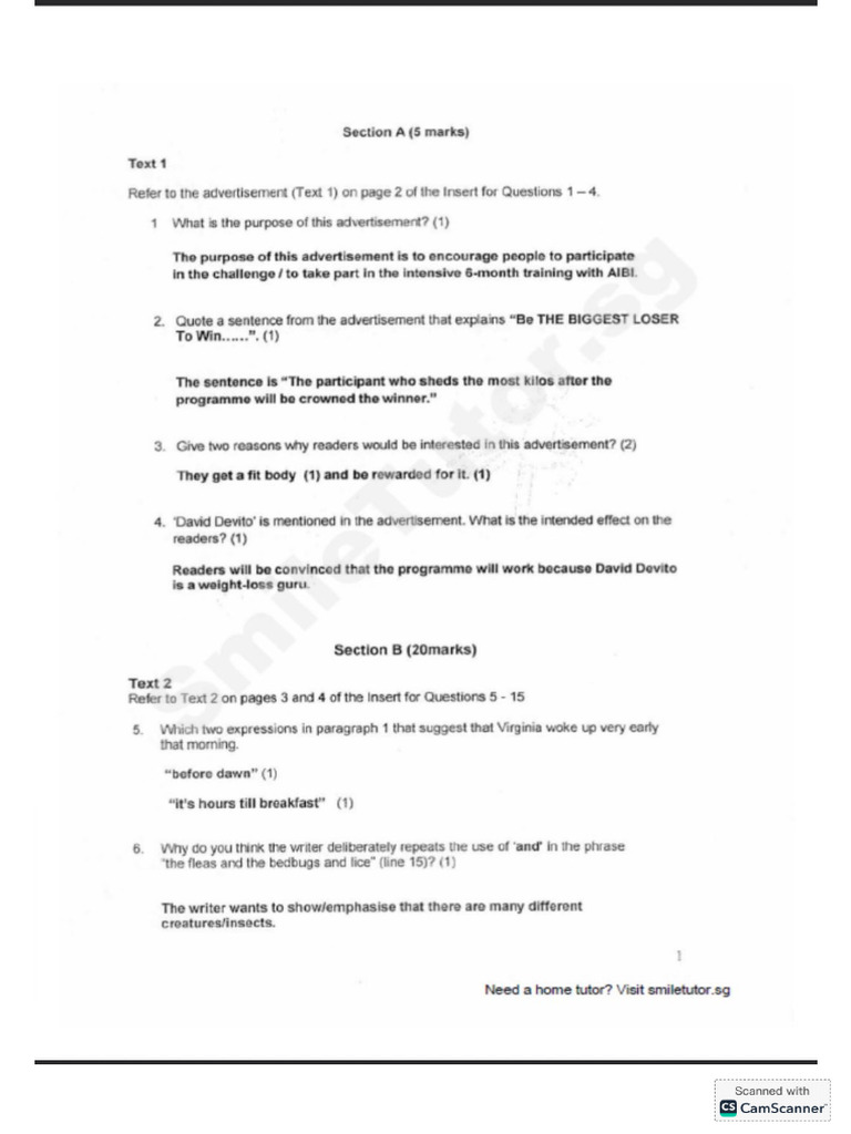 S2 Test Paper Answers | PDF