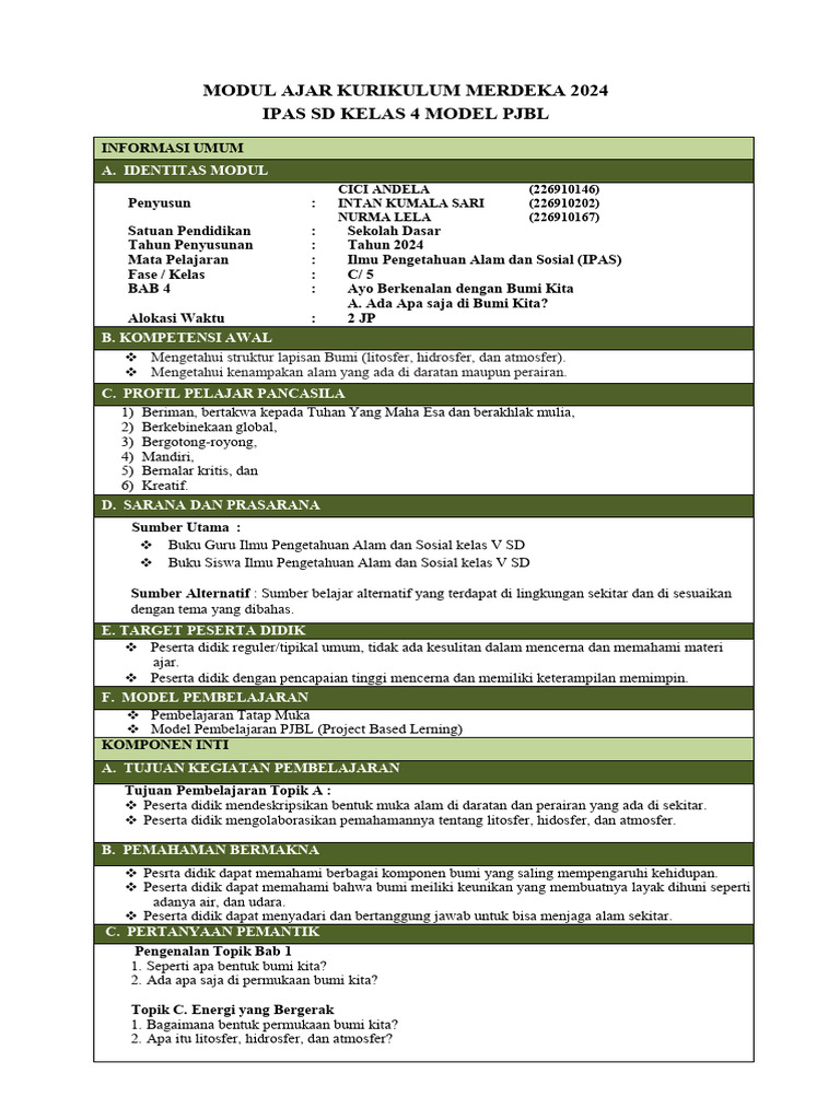 Modul Ipas Model PJBL | PDF