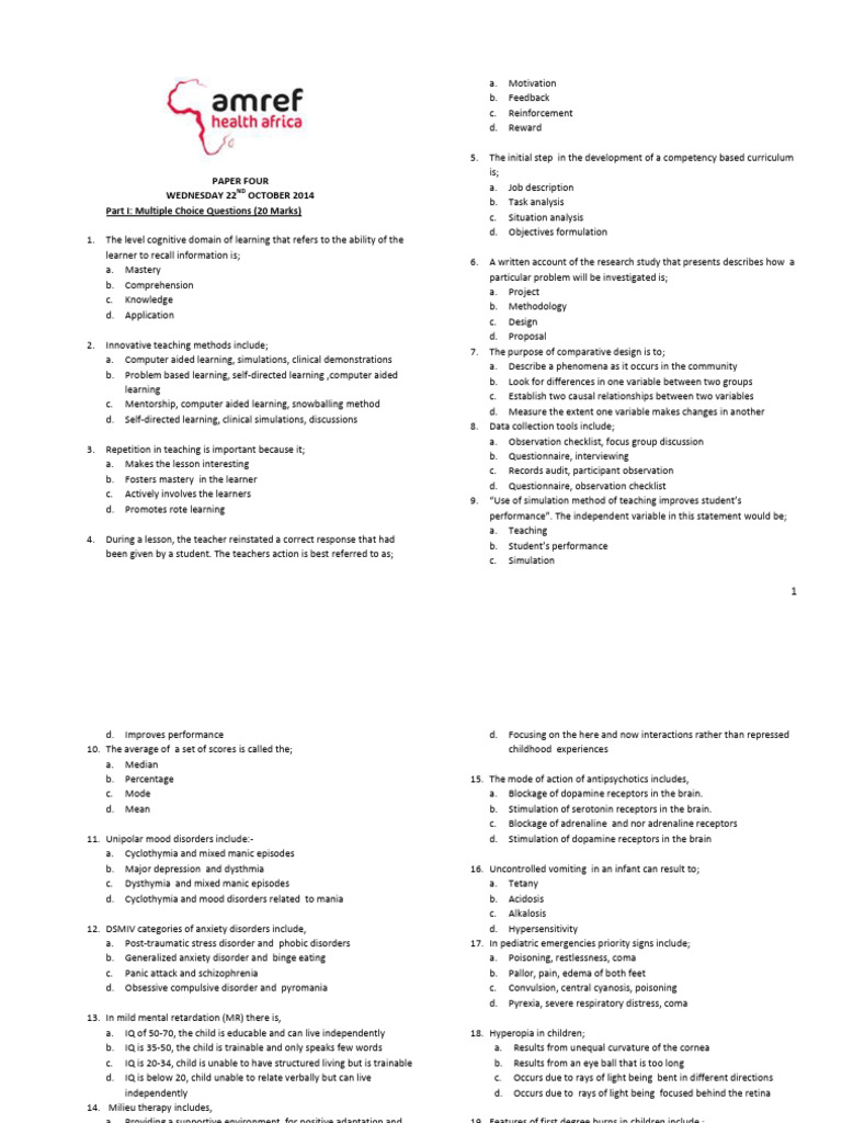 Amref PP4 | PDF | Learning | Mental Disorder