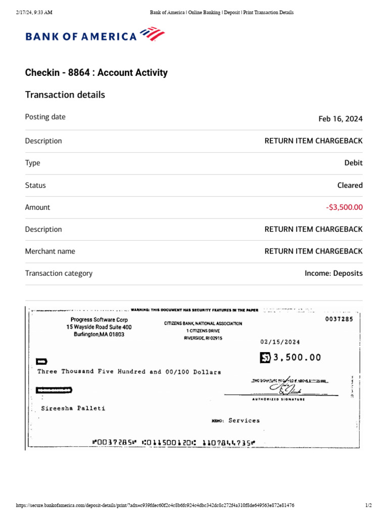 Bank of America Transaction Details | PDF