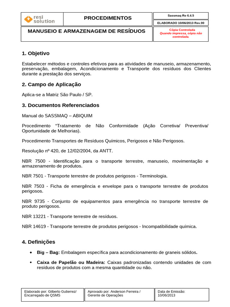 Procedimentos para Manuseio de Resíduos | PDF | Desperdício ...