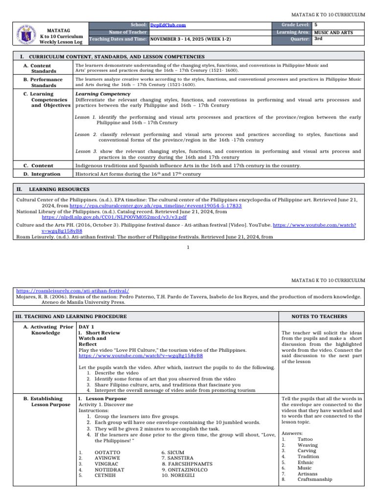 K-10 Music and Arts Curriculum Guide | PDF | Teachers | Learning