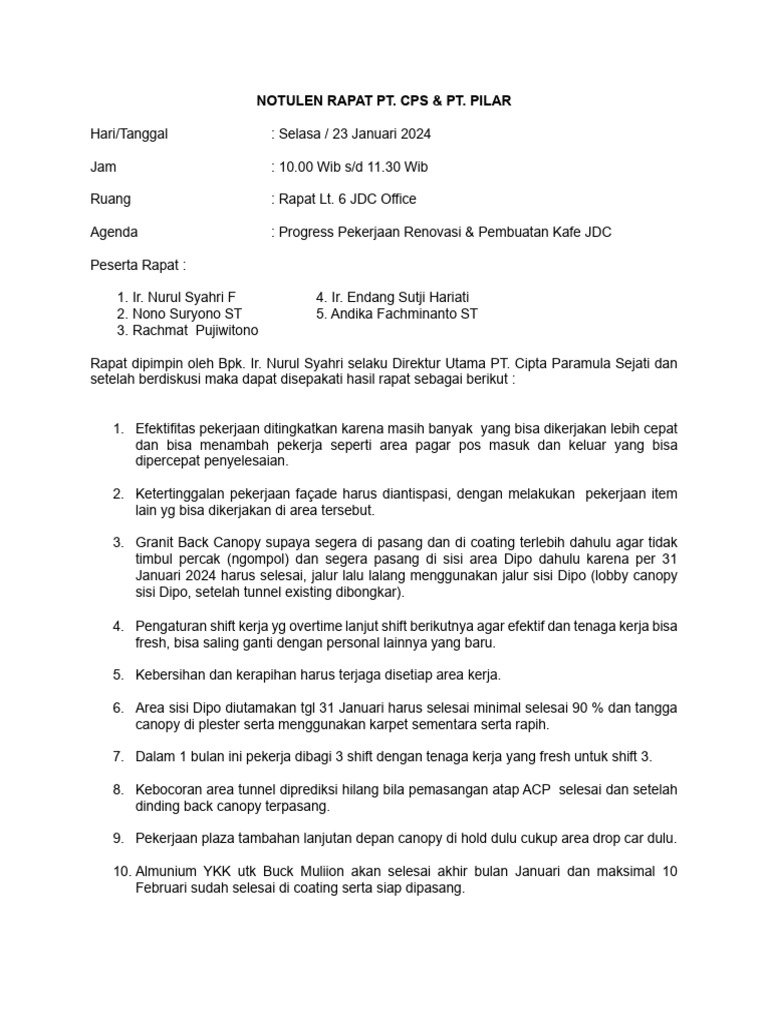 Notulen Meeting Pilar Revisi Signed | PDF