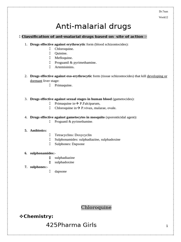 Antimalarial Drugs Last Version | PDF | Medical Specialties | Drugs