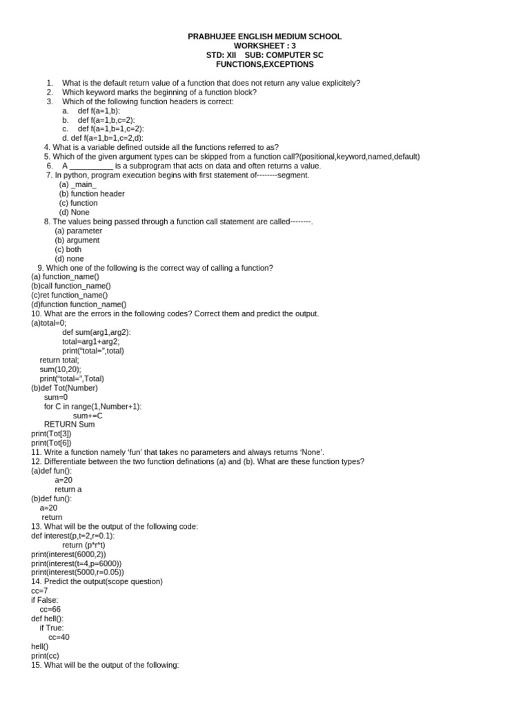 Worksheet 3 (Functions, Exceptions) | PDF | Parameter (Computer Programming) | Computer Engineering