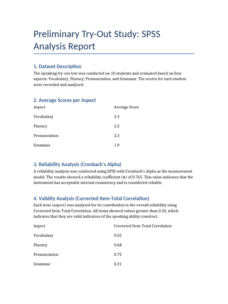 SPSS Tryout Analysis Report | PDF