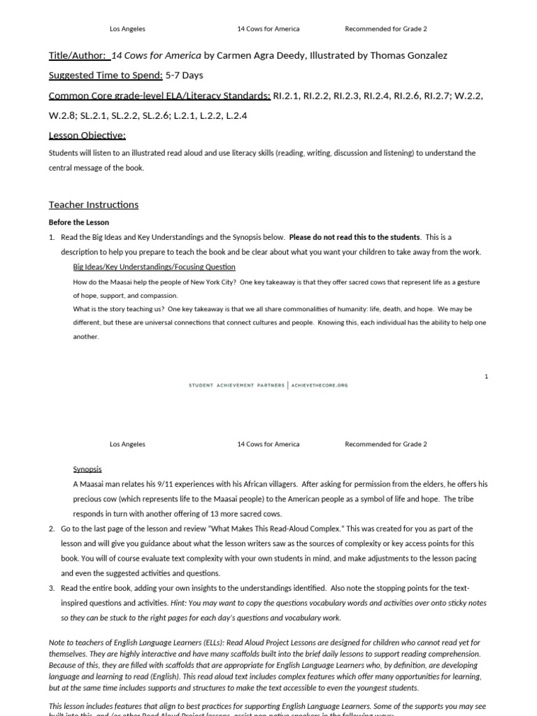 Cows For America - Families | PDF | Vocabulary | Learning